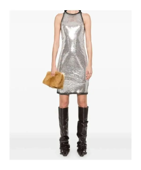 Attico Sleeveless Sequin Dress With Keyhole Detail - Silver