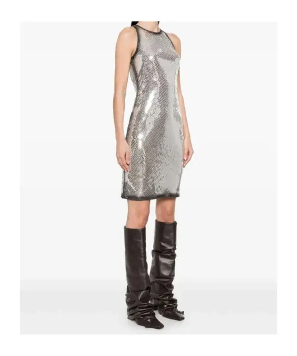 Attico Sleeveless Sequin Dress With Keyhole Detail - Silver