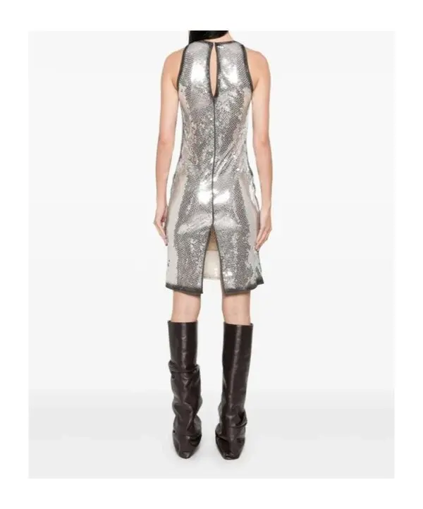 Attico Sleeveless Sequin Dress With Keyhole Detail - Silver