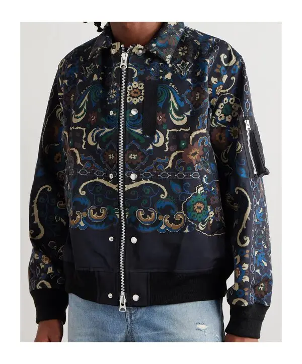 Sacai Paisley-print Zip-front Bomber Jacket - Black