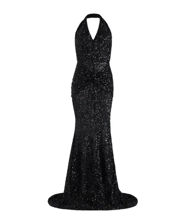 PATOU Halterneck Draped Sequin Gown