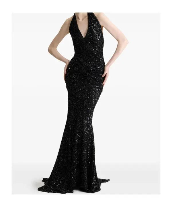 PATOU Halterneck Draped Sequin Gown