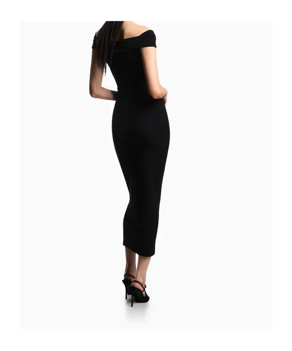 Emporio Armani Twisted Sleeveless Off-the-shoulder Midi Dress