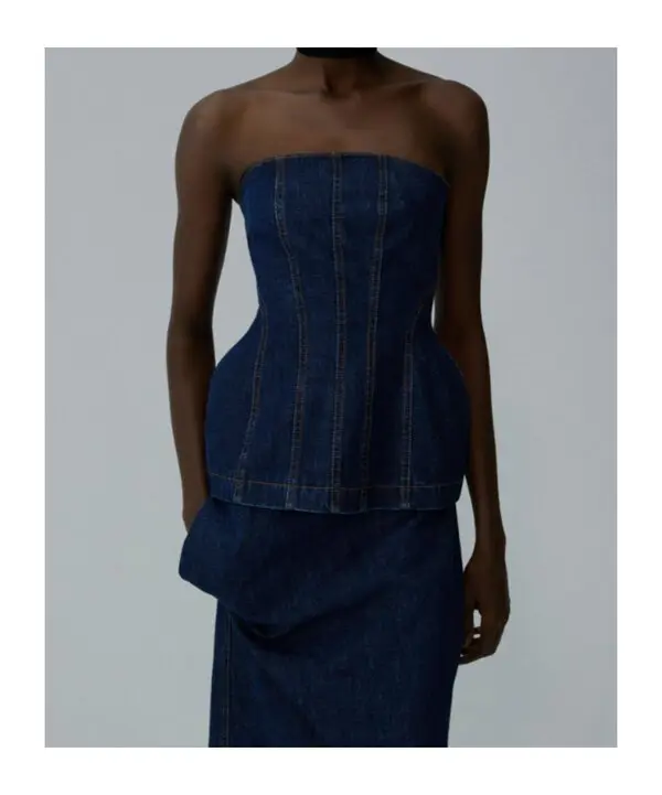 Magda Butrym Strapless Denim Corset Top