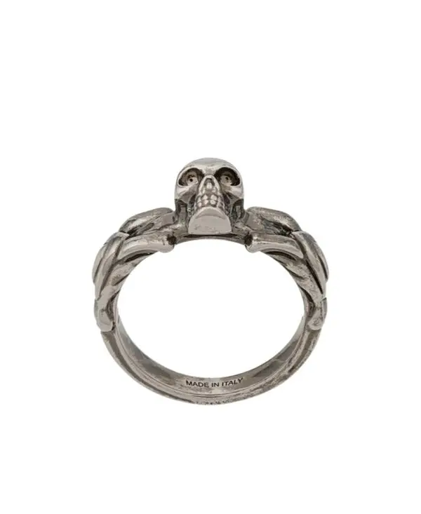Alexander McQueen Skull-detail Braided Ring - Gray