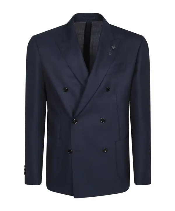 LARDINI Virgin Wool Double-breasted Blazer - Black