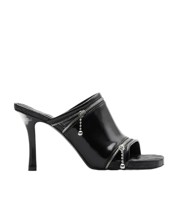 Burberry Peep Zip-detailed Mules - Black