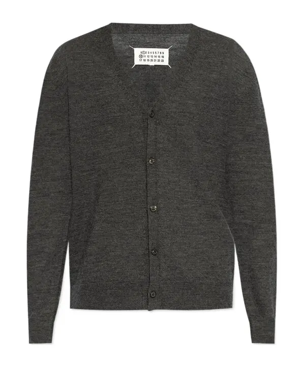 MAISON MARGIELA V-neck Button-up Knit Cardigan With Elbow Patches - Grey