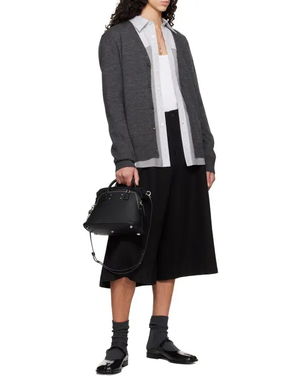 MAISON MARGIELA V-neck Button-up Knit Cardigan With Elbow Patches - Grey