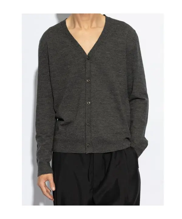 MAISON MARGIELA V-neck Button-up Knit Cardigan With Elbow Patches - Grey