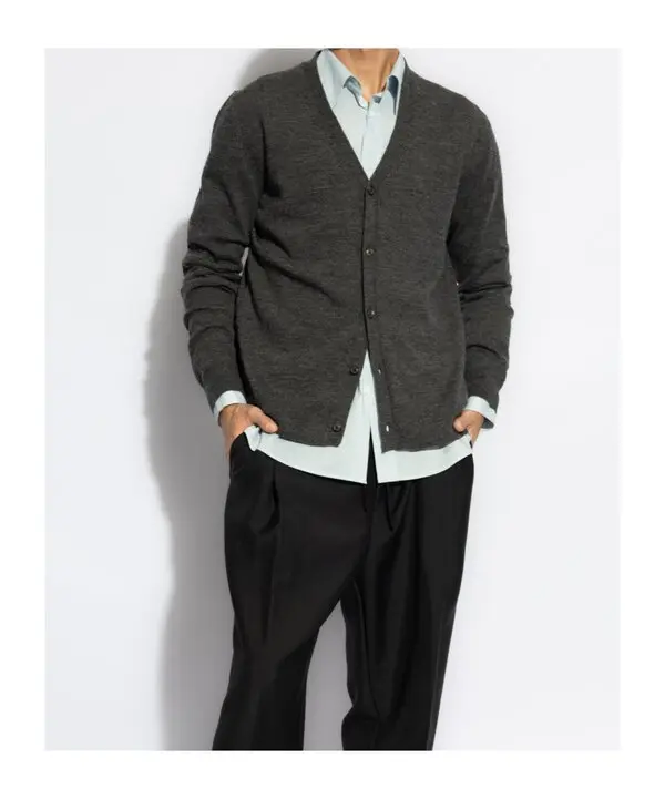 MAISON MARGIELA V-neck Button-up Knit Cardigan With Elbow Patches - Grey