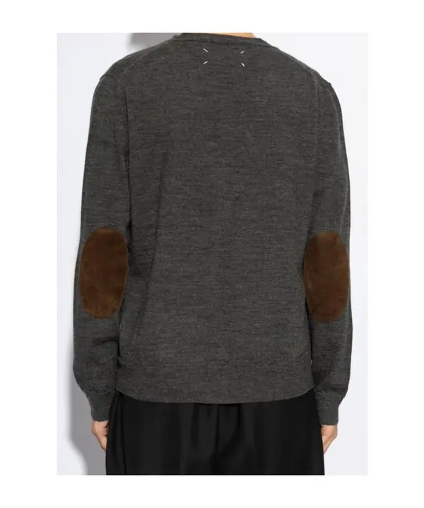 MAISON MARGIELA V-neck Button-up Knit Cardigan With Elbow Patches - Grey
