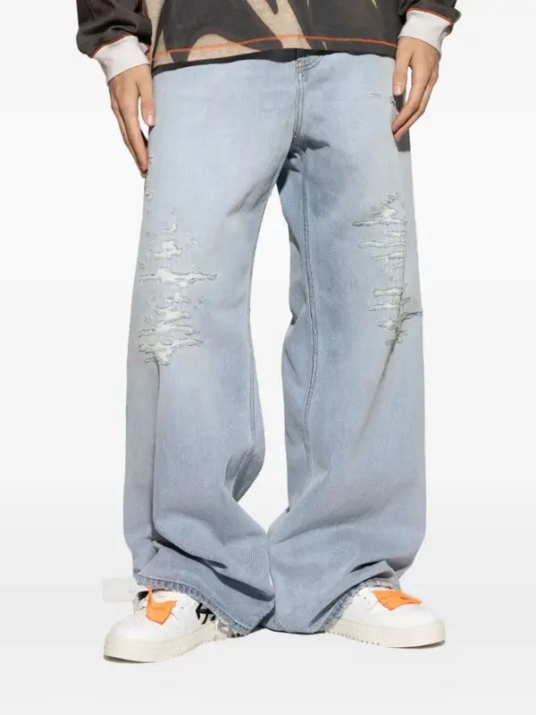 DIESEL® D-rise Distressed Wide-leg Jeans - Light Blue