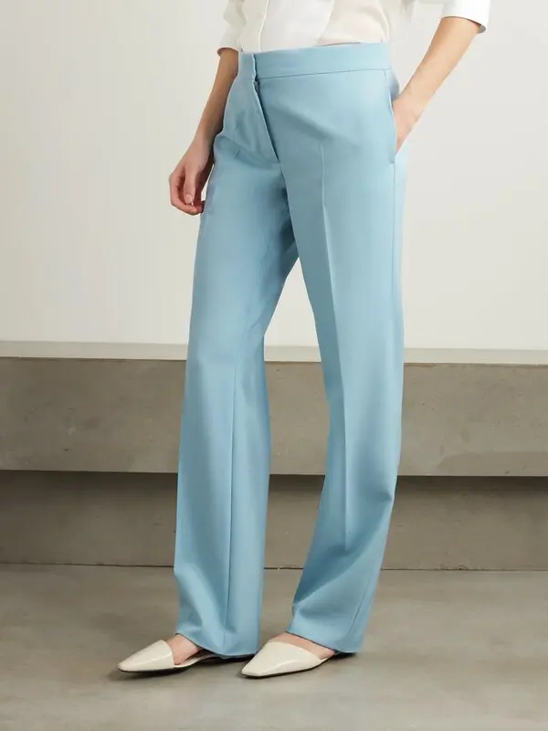 Stella McCartney Pleated Wool Straight-leg Trousers - Light Blue