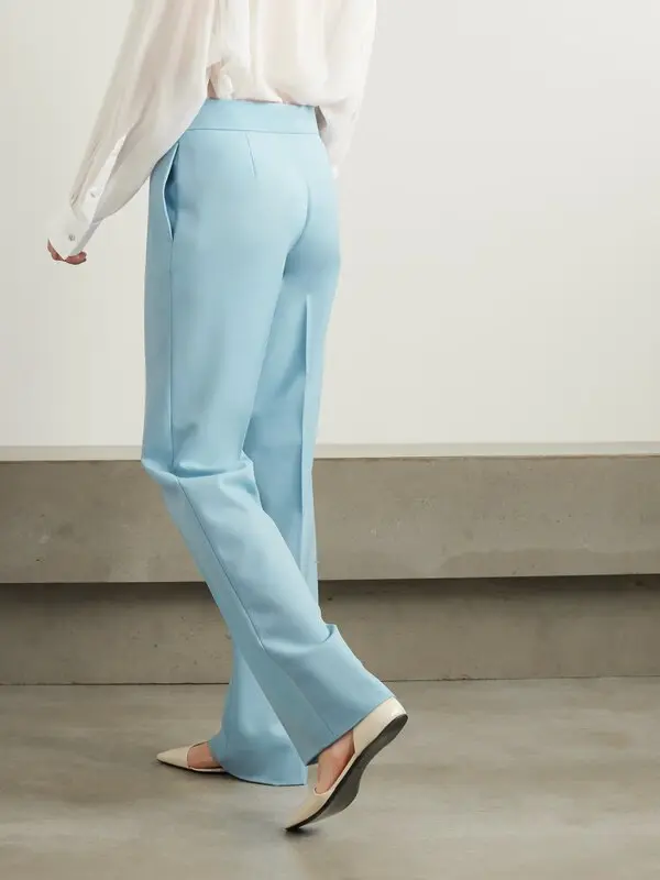 Stella McCartney Pleated Wool Straight-leg Trousers - Light Blue