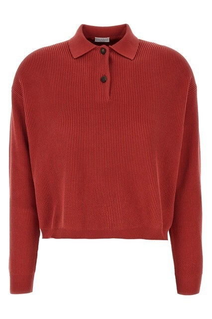 Brunello Cucinelli Embellished English Rib Knit Polo Shirt - Red
