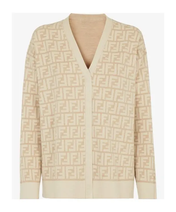 Fendi V-neck Cardigan With Ff Pattern Lining