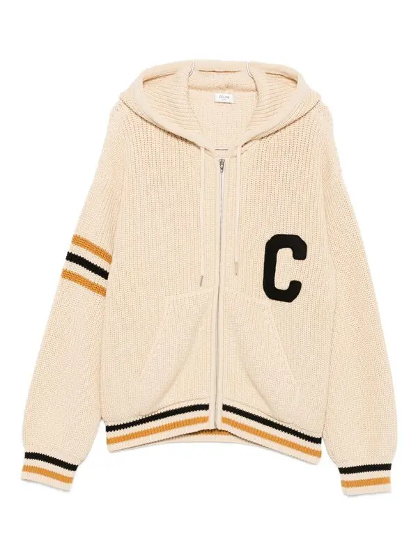 Celine C" Graphic Zip-up Hoodie - Nude