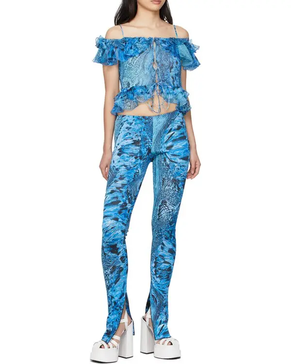 Blumarine Slim Fit Snake Printed Pants With Side Slits