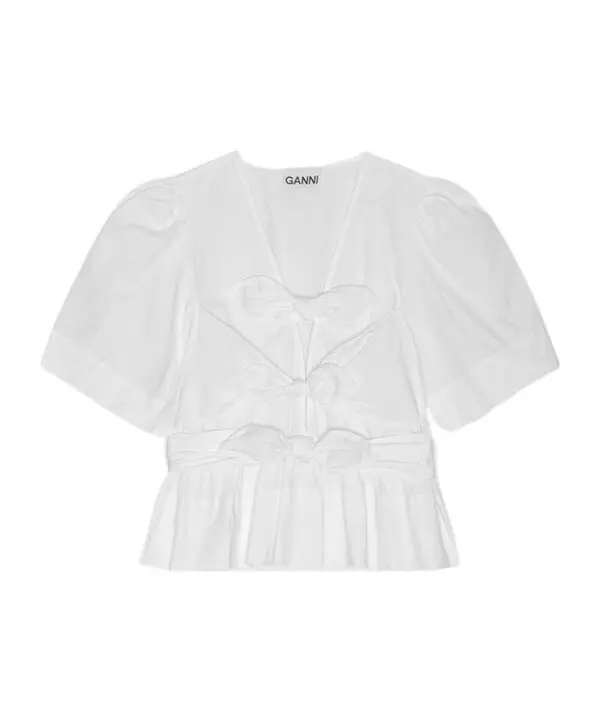 GANNI Washed Stretch Tie Strap Blouse - White