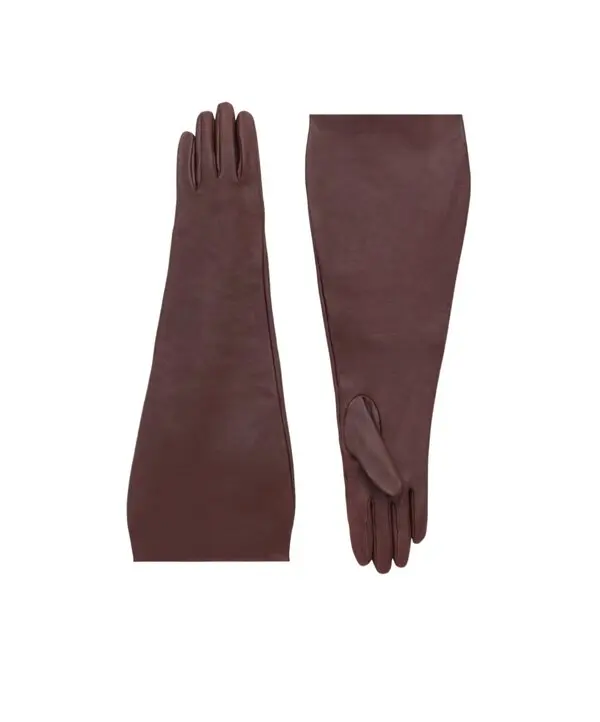 Saint Laurent Embossed Logo Leather Gloves - Dark Brown