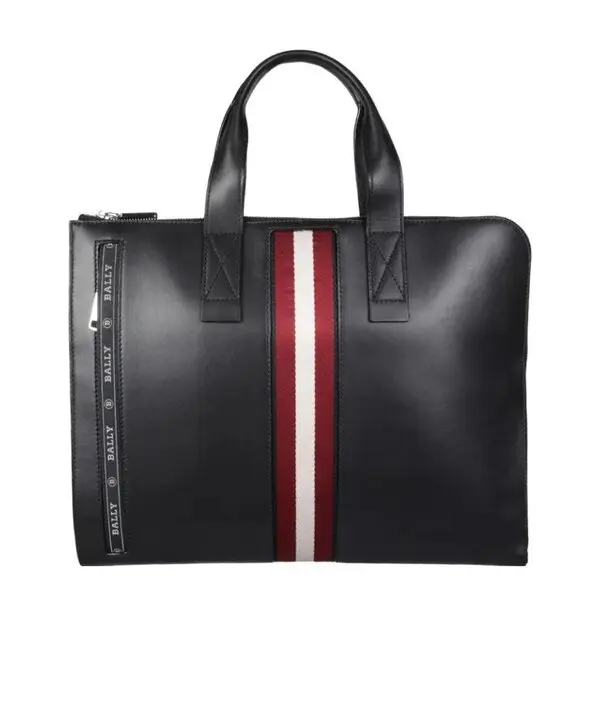 Bally Business Bag With Logo Stripe Detail - Black