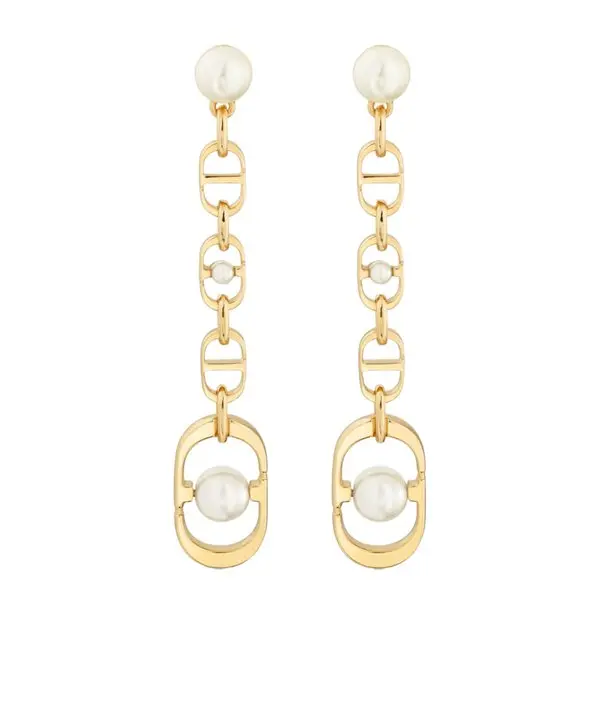 Dior 30 Montaigne Jolie Earrings With Pearl And Cd Signature - Yellow