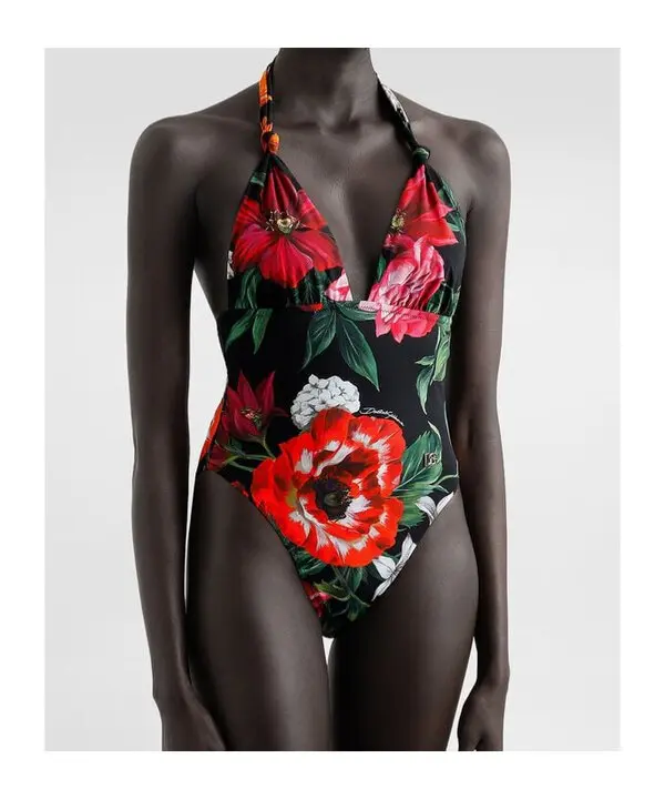 Dolce & Gabbana Floral Print Halterneck Swimsuit