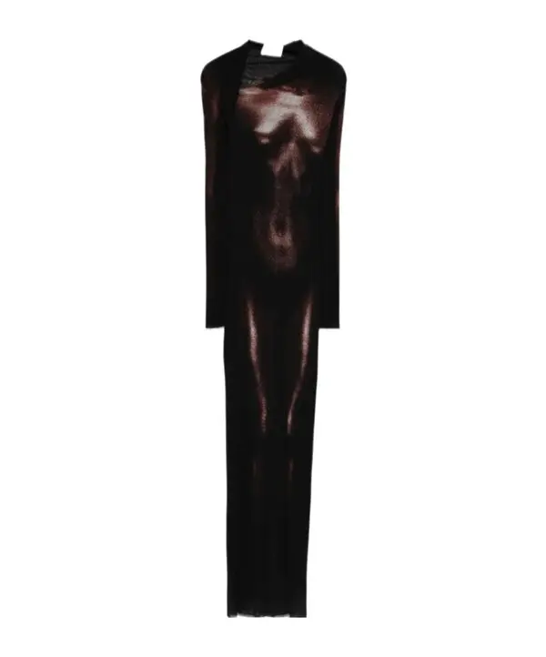 JEAN PAUL GAULTIER Body Print Long Sleeve Off-shoulder Dress