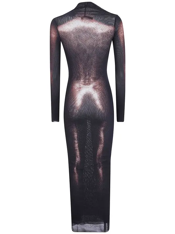 JEAN PAUL GAULTIER Body Print Long Sleeve Off-shoulder Dress
