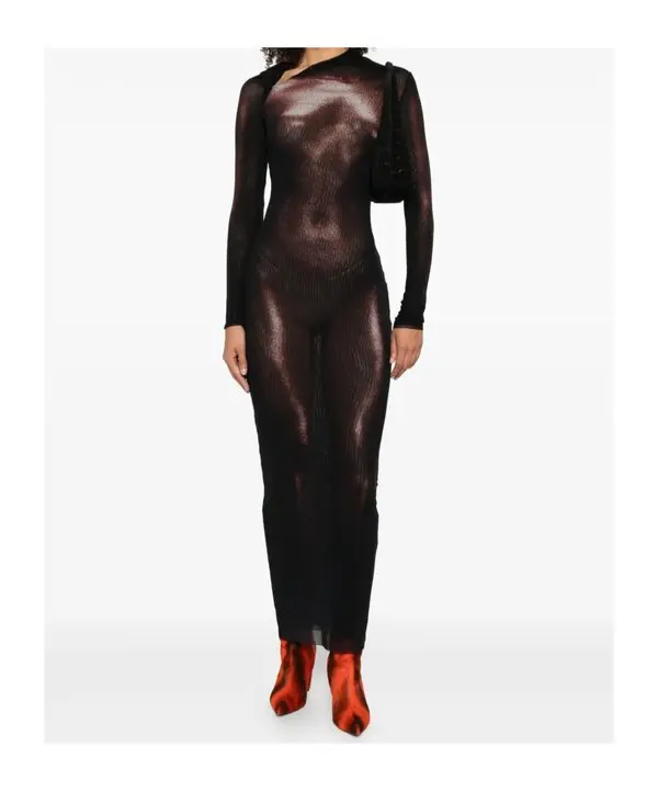 JEAN PAUL GAULTIER Body Print Long Sleeve Off-shoulder Dress