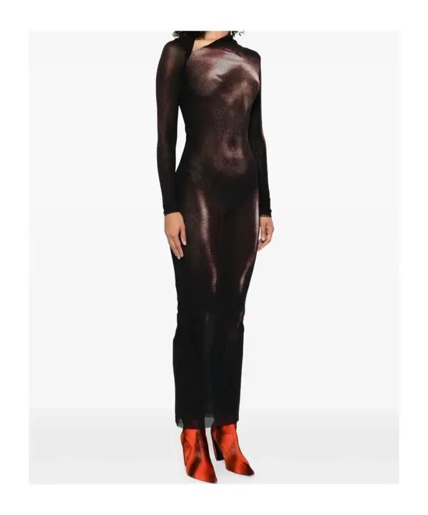 JEAN PAUL GAULTIER Body Print Long Sleeve Off-shoulder Dress