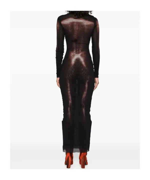 JEAN PAUL GAULTIER Body Print Long Sleeve Off-shoulder Dress