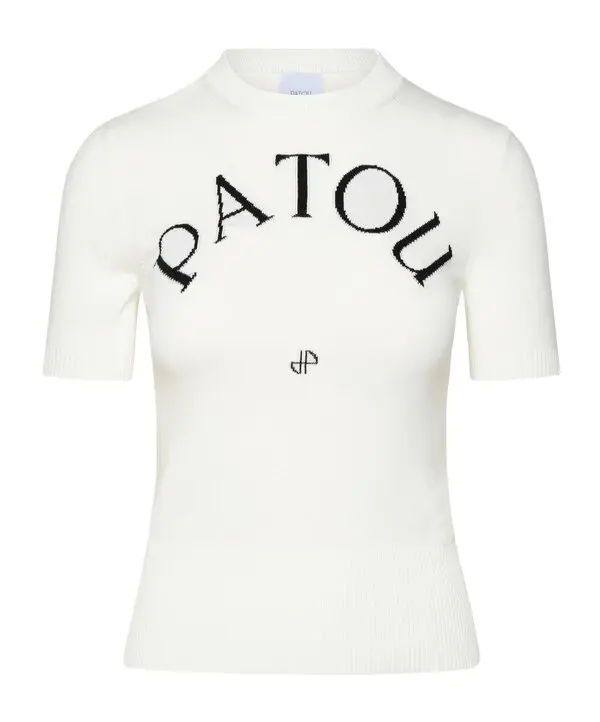 PATOU Logo Detail Short Sleeve Sweater - White
