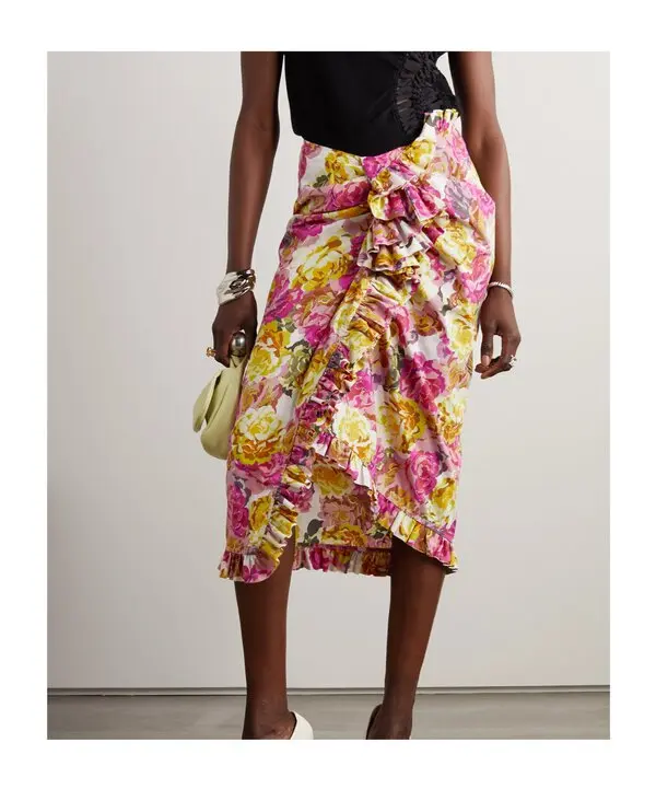 Dries Van Noten Floral Print Ruffle Skirt