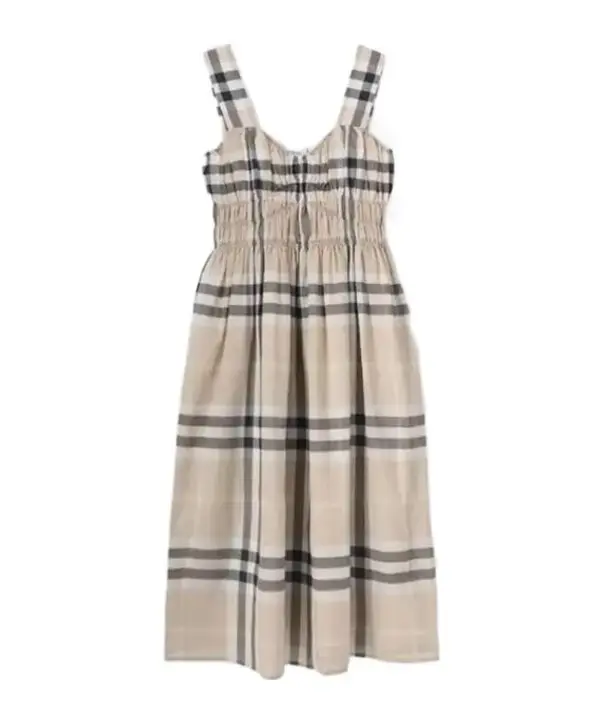 Burberry Shirred Check Cotton Maxi Dress