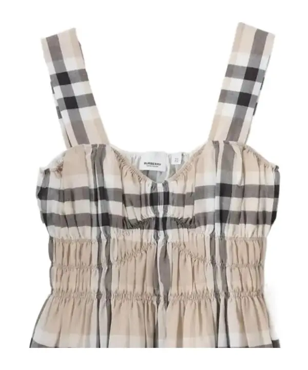 Burberry Shirred Check Cotton Maxi Dress
