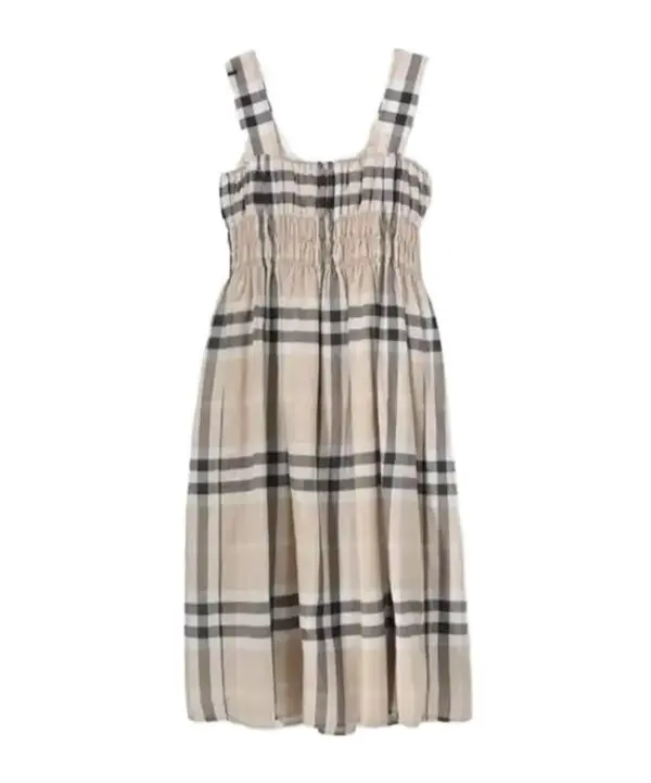 Burberry Shirred Check Cotton Maxi Dress