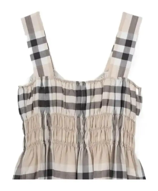 Burberry Shirred Check Cotton Maxi Dress