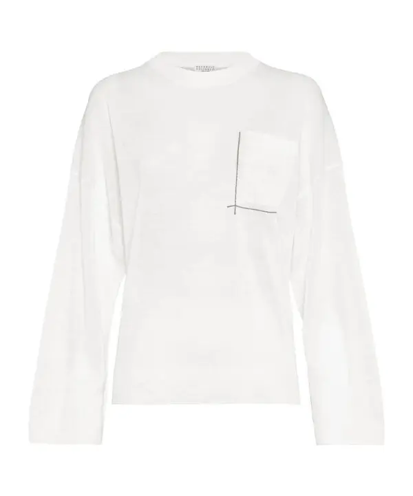 Brunello Cucinelli Monili Embellished Crewneck Jumper - White