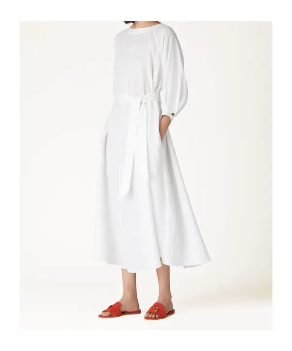 Loro Piana Round Neck Dress With Short Sleeves And Side Pockets