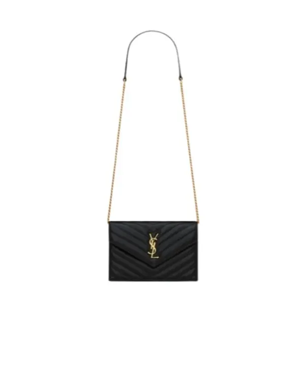 Saint Laurent Envelope Cassandre Chain Wallet - Black
