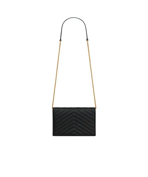 Saint Laurent Envelope Cassandre Chain Wallet - Black