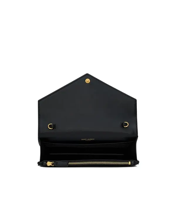 Saint Laurent Envelope Cassandre Chain Wallet - Black