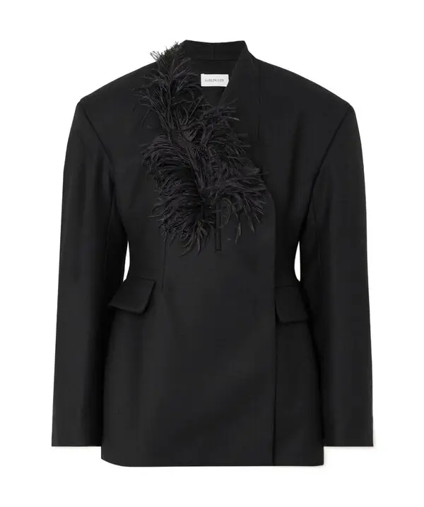 16Arlington Feather-trimmed Twill Suit Jacket