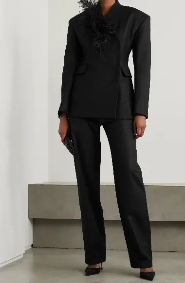 16Arlington Feather-trimmed Twill Suit Jacket