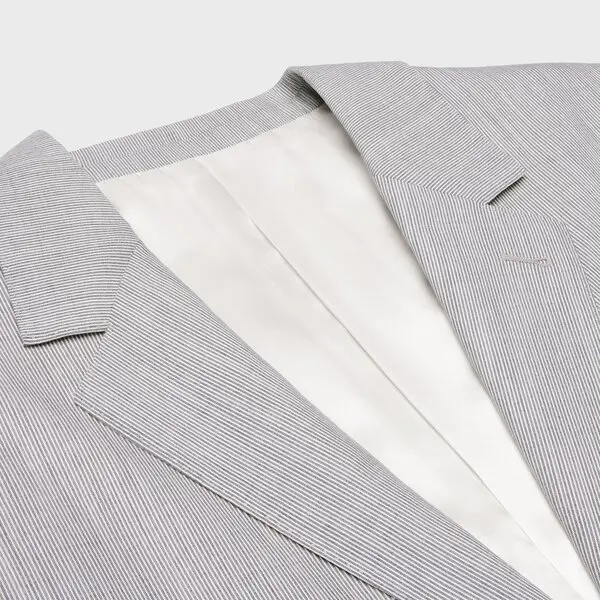 Celine Jude Jacket In Striped Wool And Silk - Chalk/black