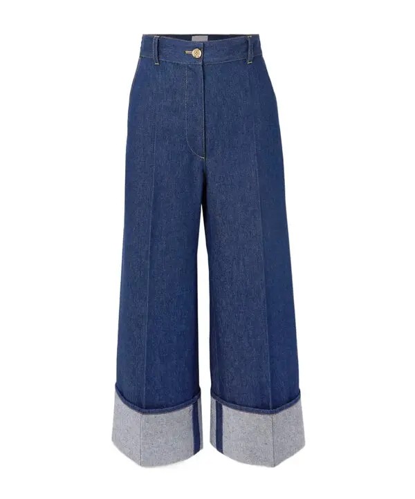 PATOU High-waisted Belted Wide-leg Denim Trousers