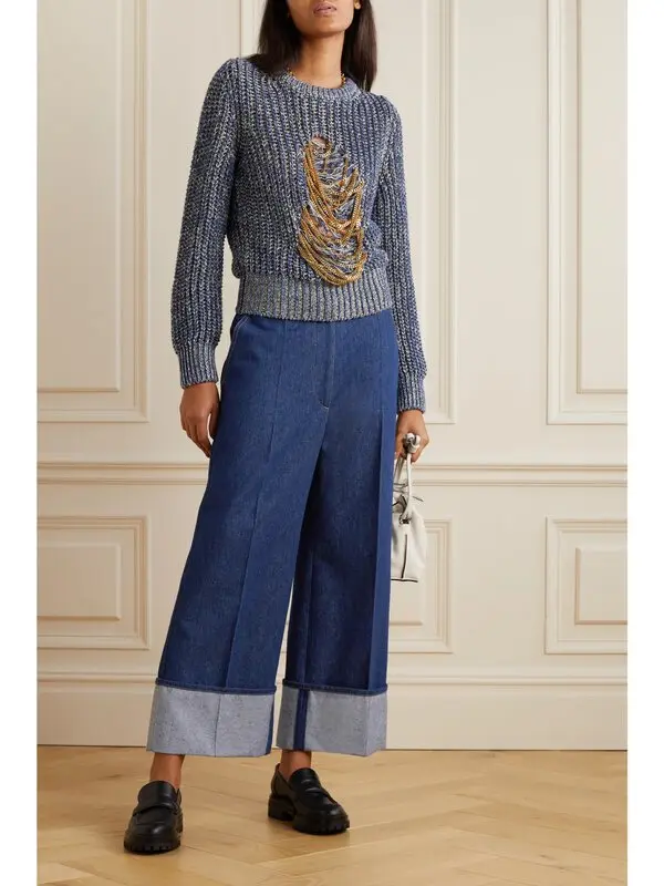 PATOU High-waisted Belted Wide-leg Denim Trousers