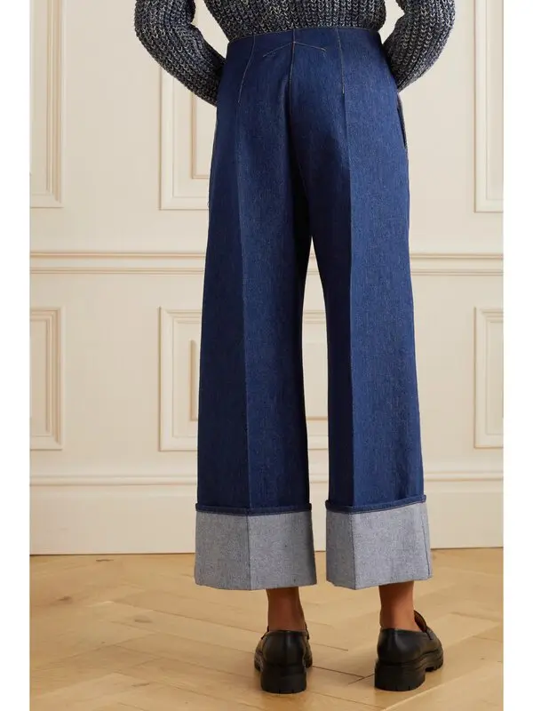 PATOU High-waisted Belted Wide-leg Denim Trousers